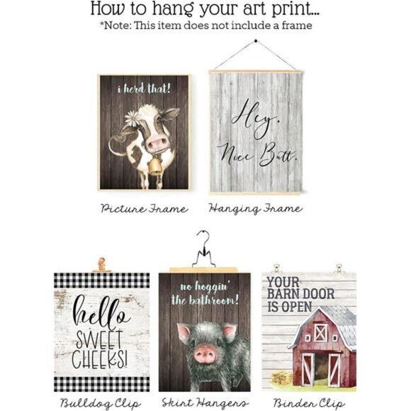 Wall Decor | Farmhouse Bathroom Themed Decor Art Farm Rustic Wood Style ...